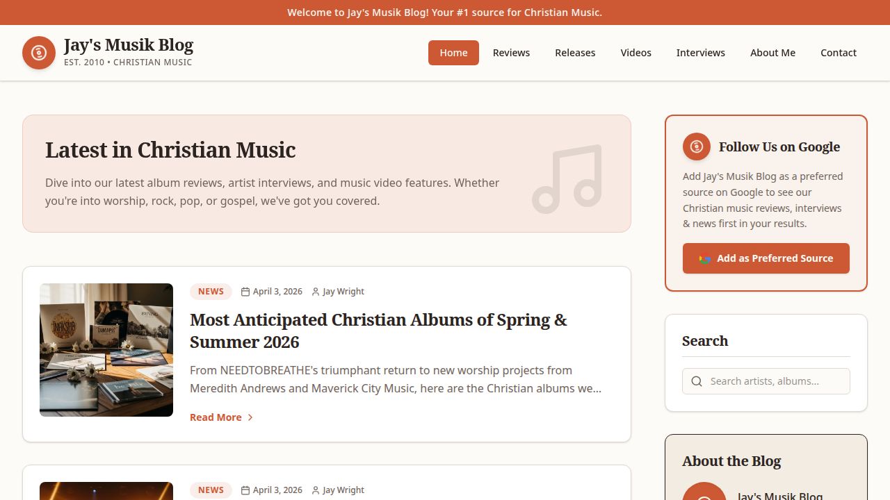 Jay's Musik Blog — Your #1 Source for Christian Music